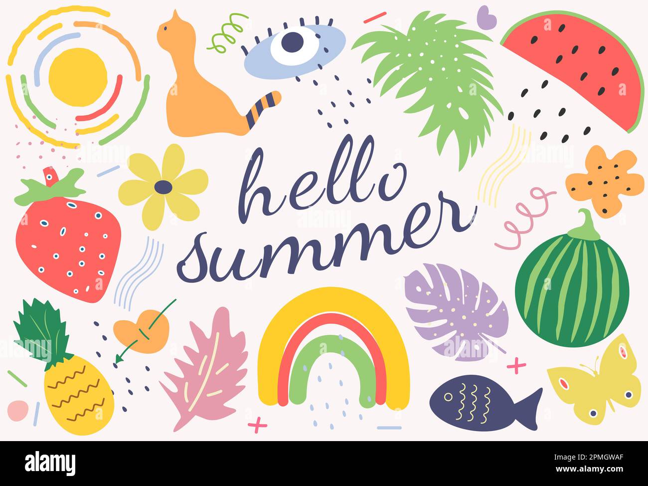 Hello Summer poster, banner. Summer elements and illustrations in ...