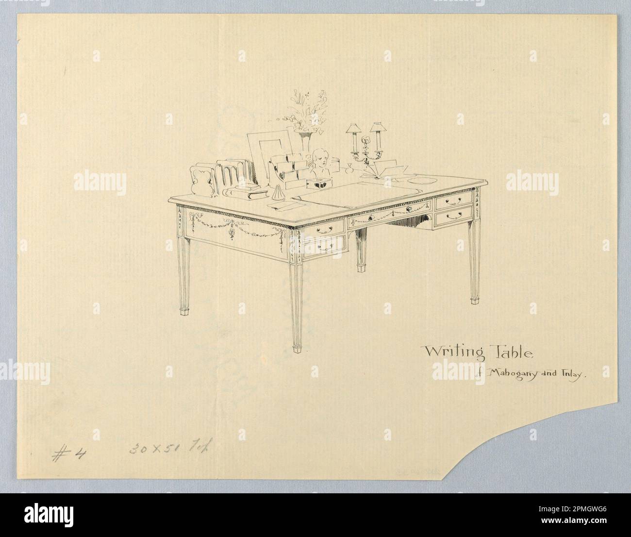 Drawing, Design for Rectangular Writing Table No. 4 with Bust and ...