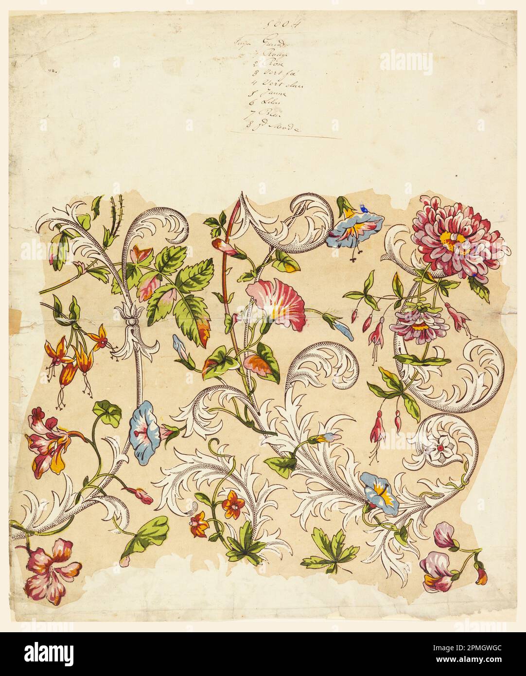 Print, Trial Proof for a Flower Chintz; France; woodcut in multicolored ...