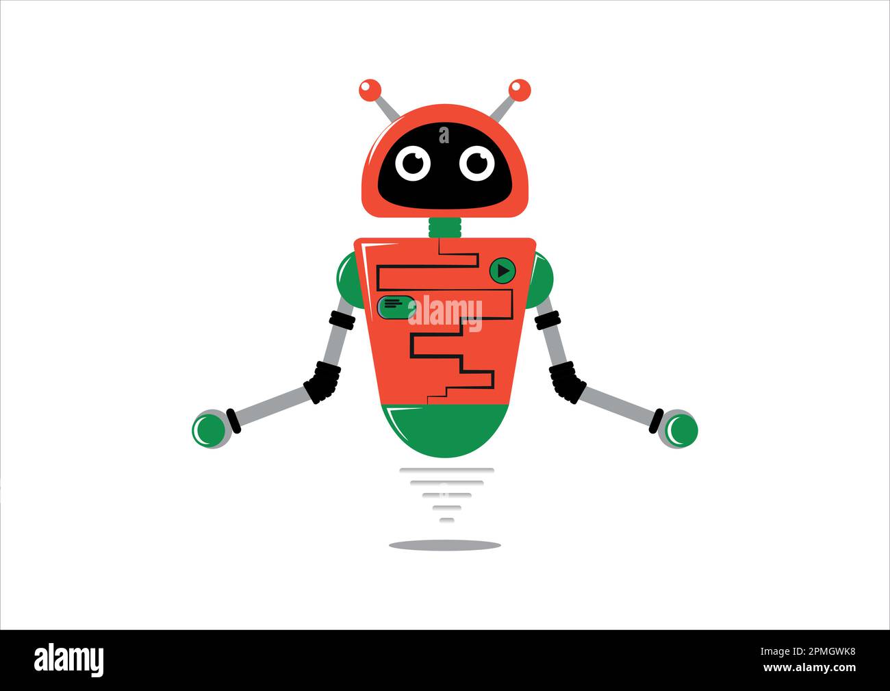 Vector illustration of levitating robot in flat style isolated on white ...
