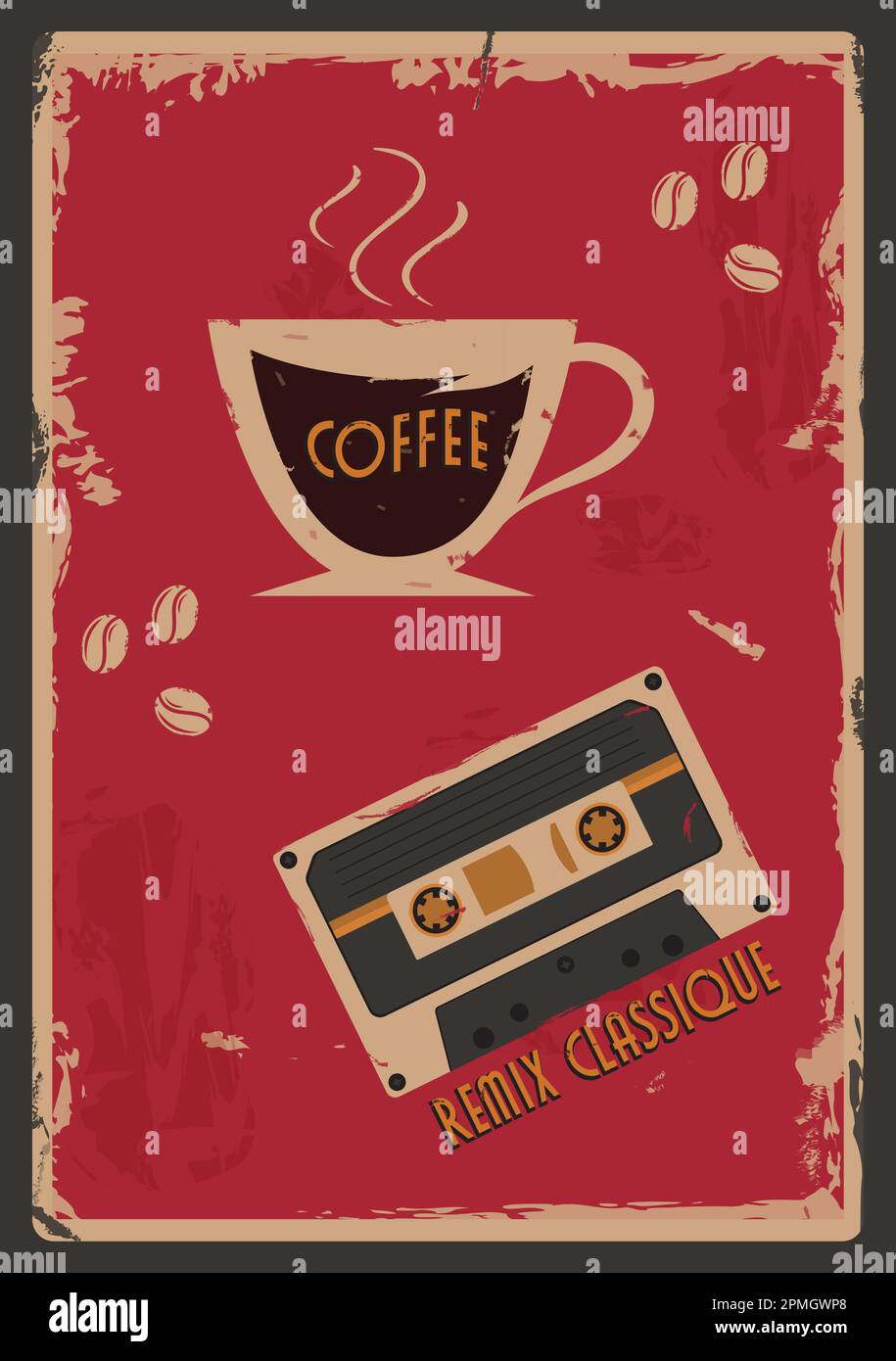 Vintage Banner. Retro Style. Coffee Cup, Retro Tape, Classic Remix ...