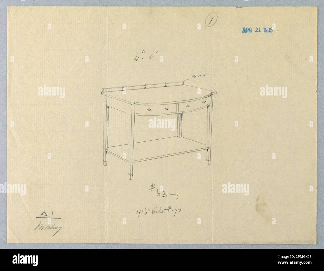 Drawing, Design for Serving Table with Convex Front; Designed by A.N ...