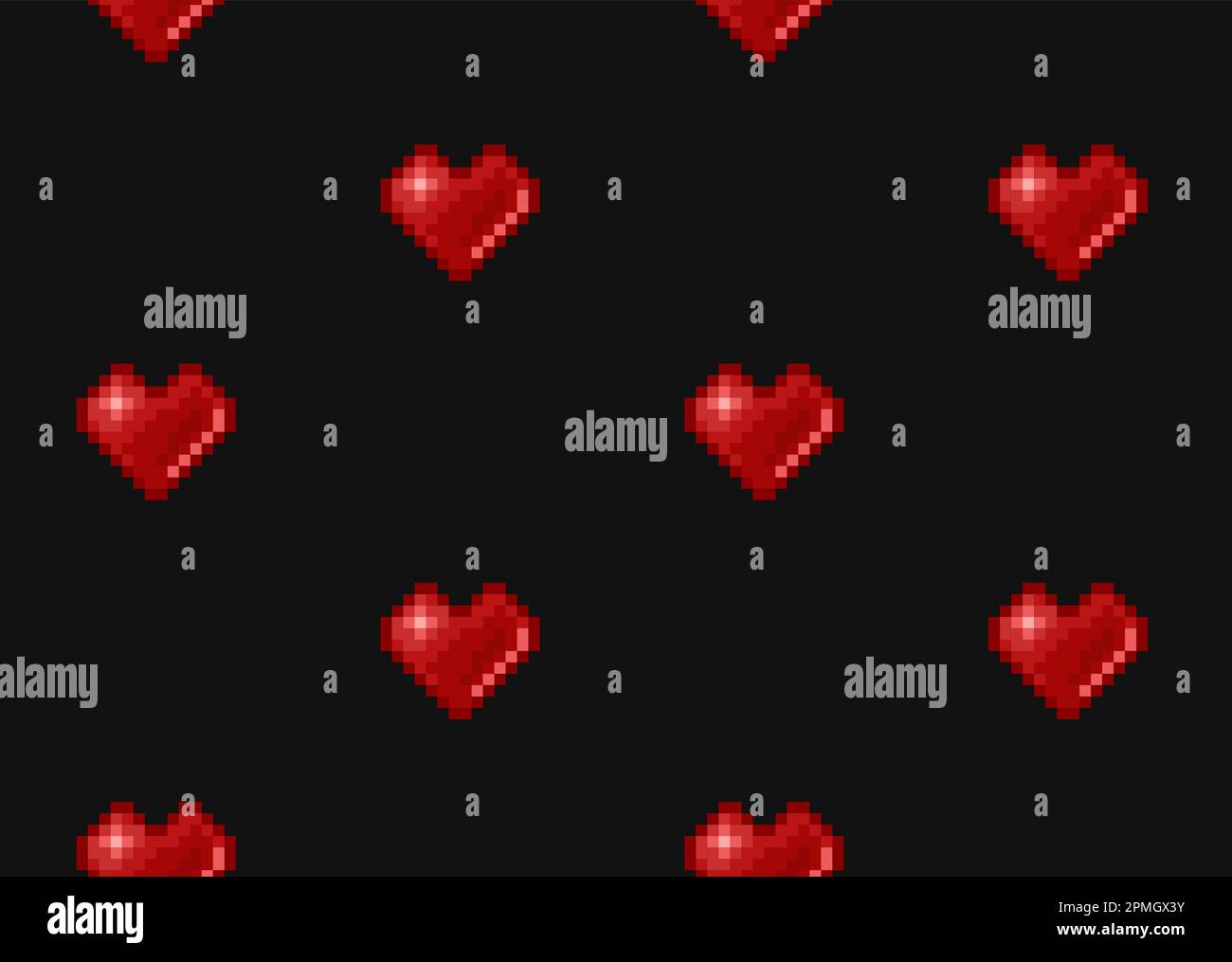 Pixel heart seamless pattern. Retro video game romantic background. 8 ...