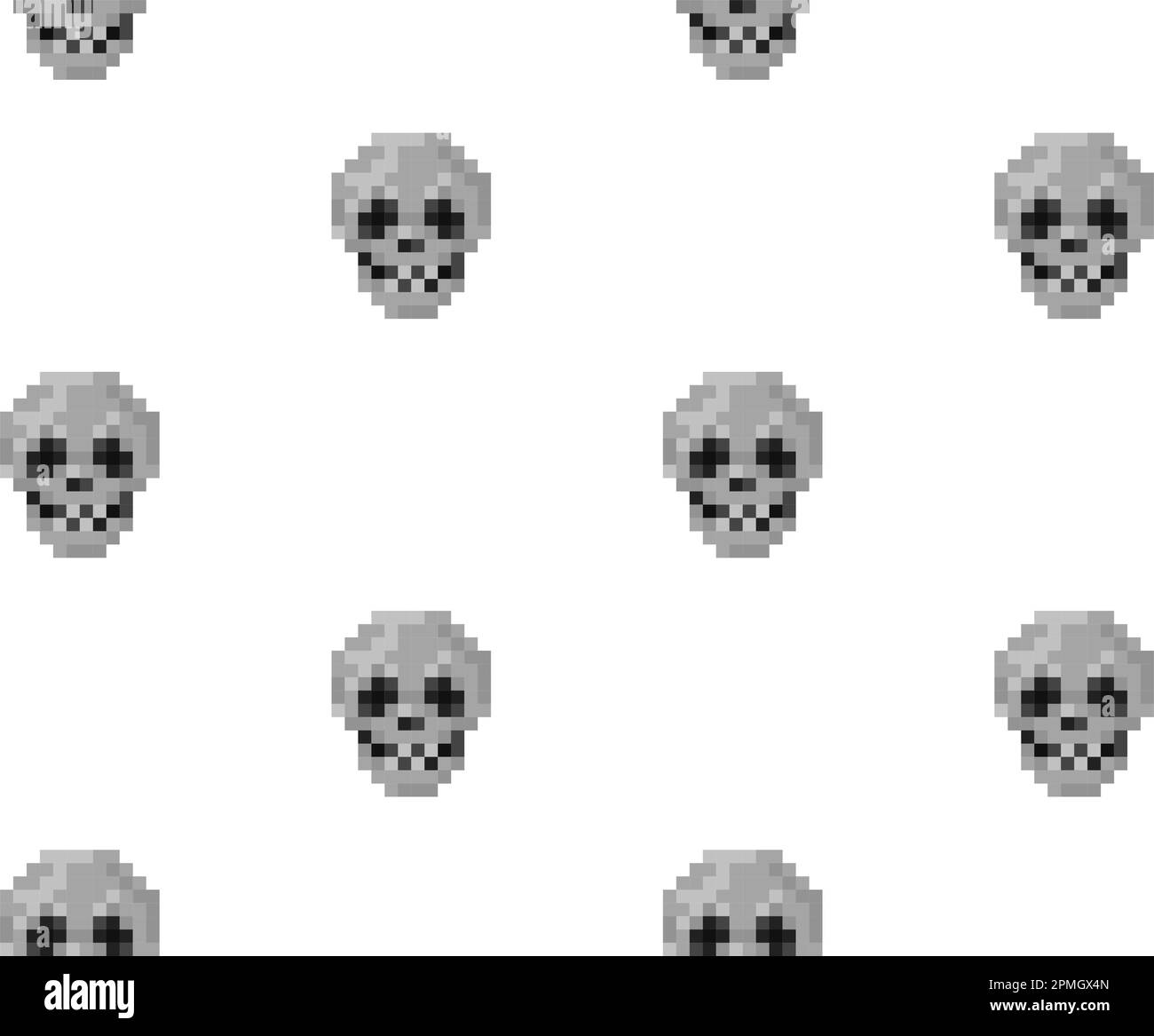 Pixel art skull seamless pattern. 8-bit retro video game style vector ...