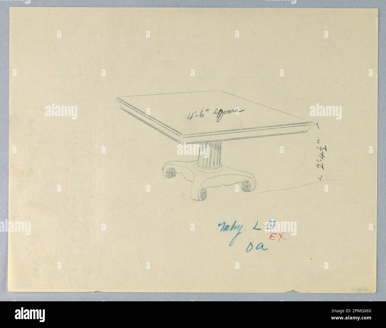 Drawing, Design for a Square Dining Table on Scroll-Like Feet; Designed ...