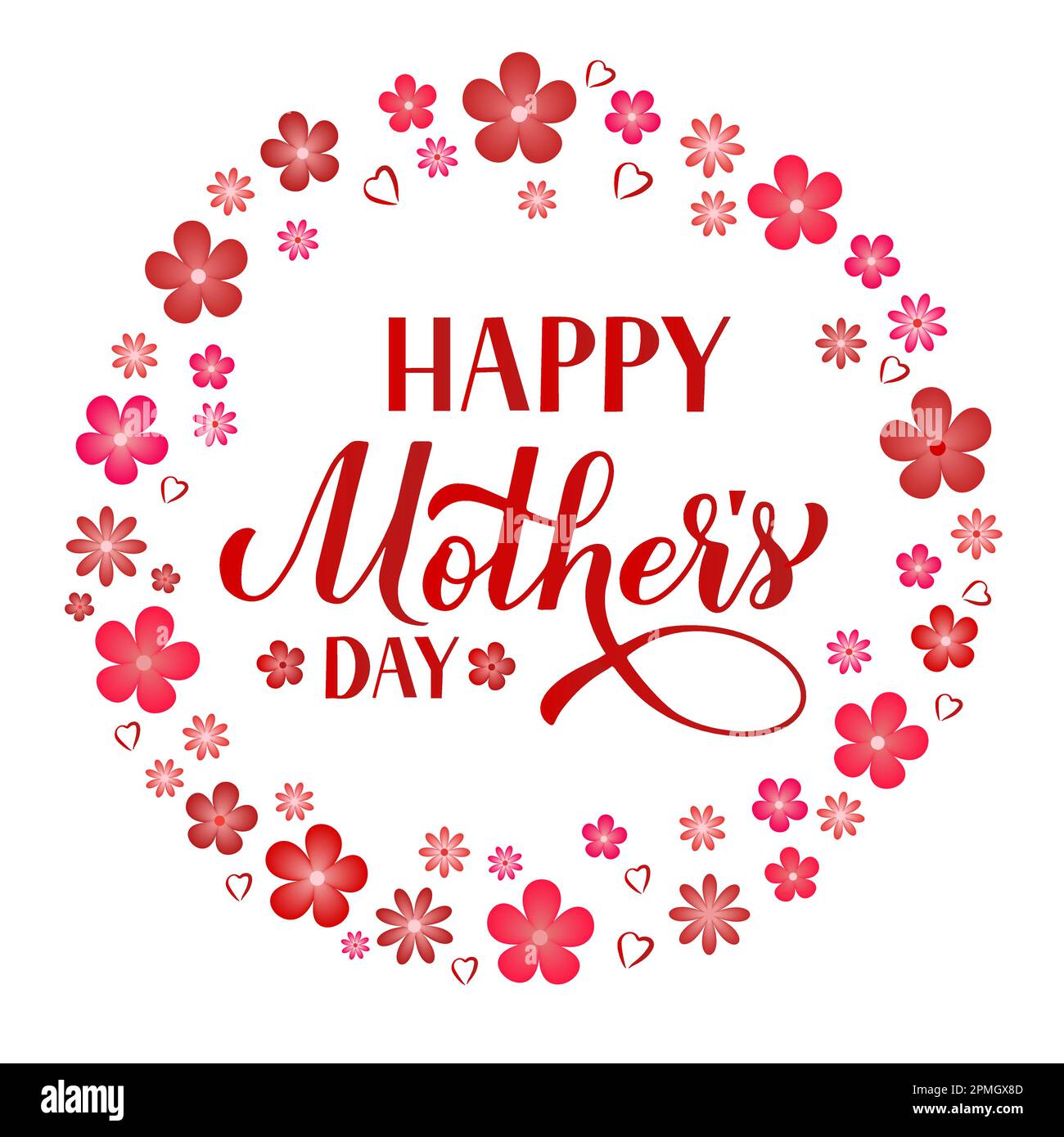 Happy Mothers Day calligraphy lettering on white background with spring ...