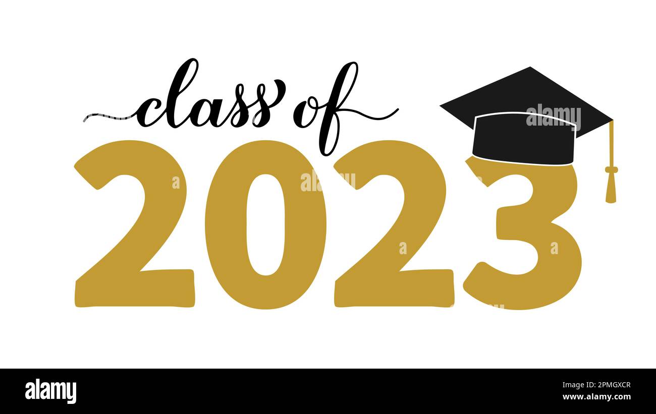 Class of 2023 lettering with graduation hat isolated on white ...