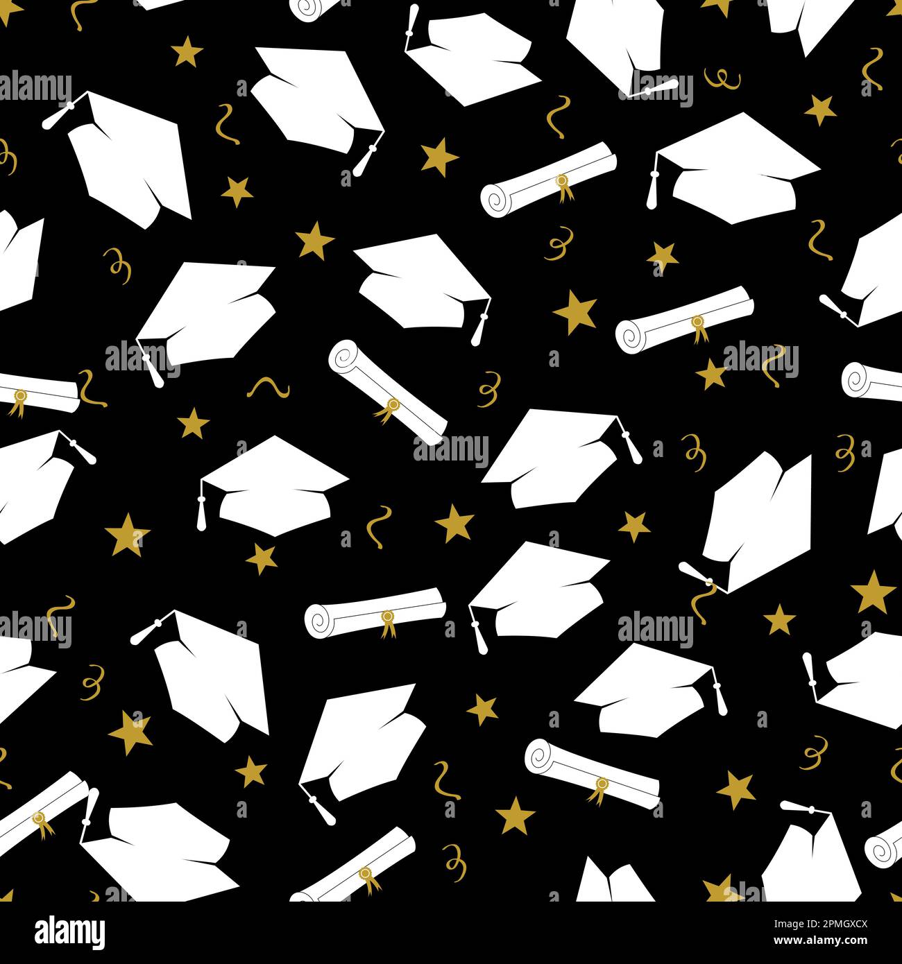 Graduation seamless pattern. Caps thrown up. Grad ceremony backdrop ...