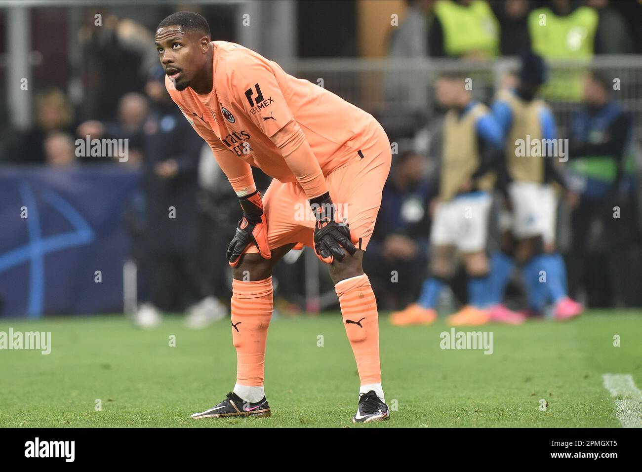 Milan, Italy. 12th Apr, 2023. Mike Maigan of AC Milan during the Uefa ...