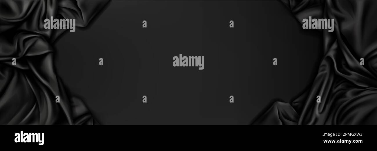Black silk fabric top view scene luxury wave vector banner background ...