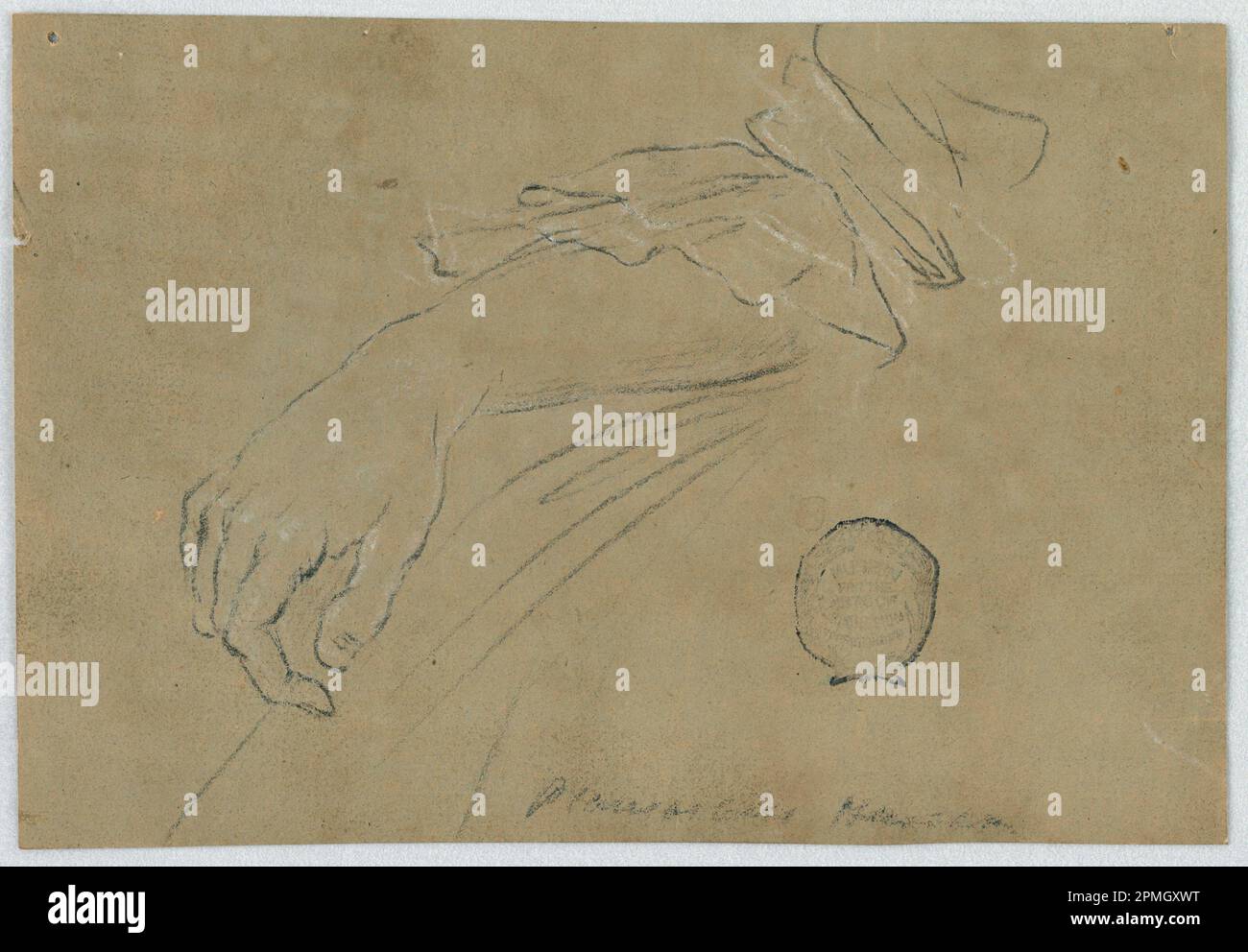 Drawing, The right forearm of the same woman; Italy; black crayon and ...