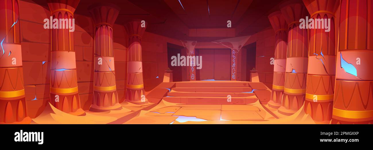 Abandoned corridor inside ancient Egyptian temple. Vector cartoon ...