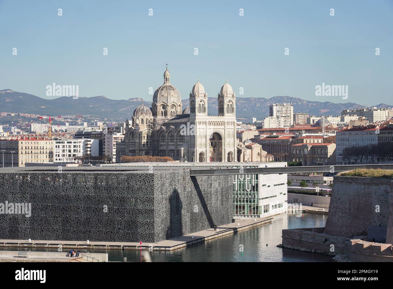 The exterior of the cathedral and museum of Marseille, France - vintage ...