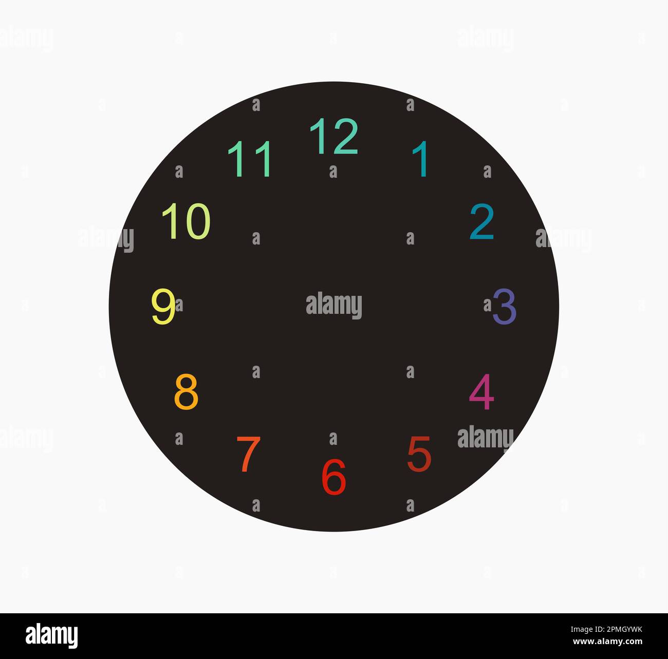 Black clock face with colorful hours. Vector illustration Stock Vector ...