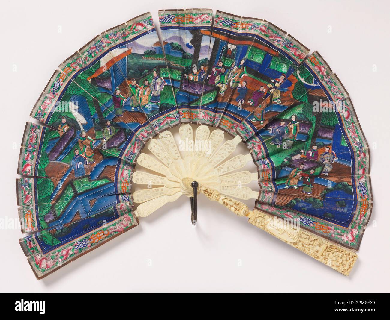 Pleated Fan (Italy); painted paper leaf, carved ivory sticks Stock ...