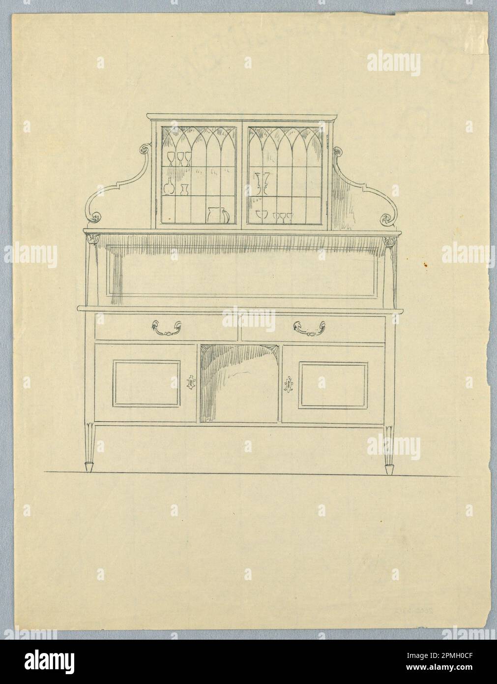 Drawing, Design for Sideboard with Glass Display case at Top; Designed ...
