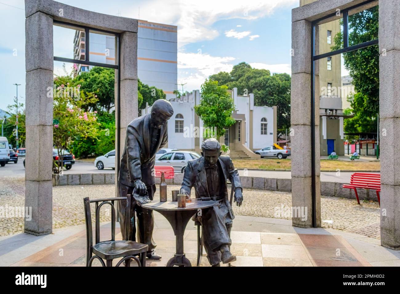 Rio de Janeiro, Brazil - April 4, 2023: Metal statues of people sitting ...