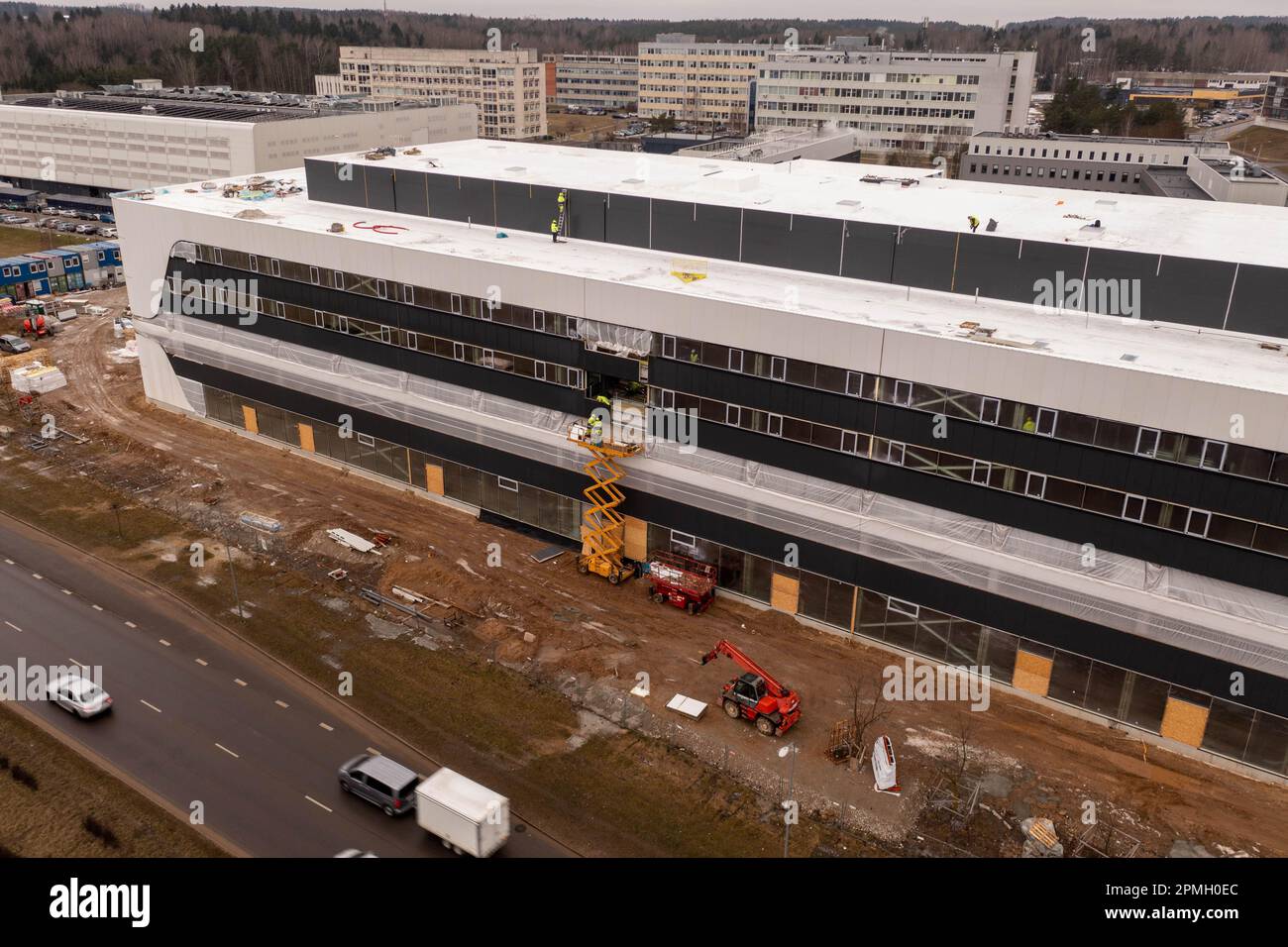 Drone photography of constructions site and construction workers ...