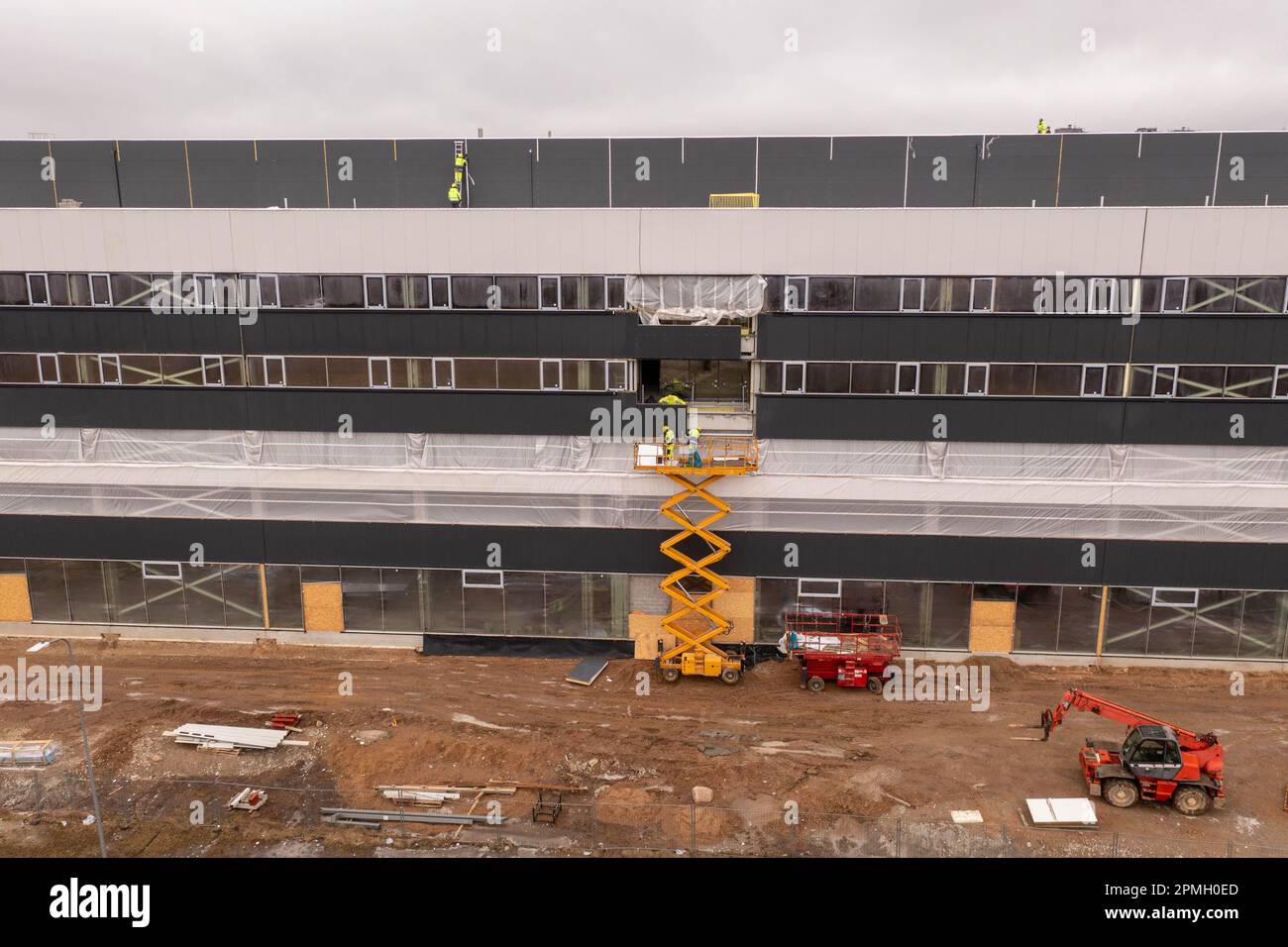 Drone photography of constructions site and construction workers ...