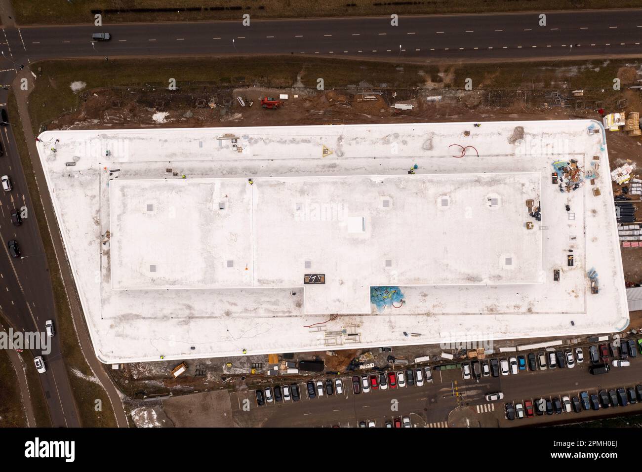 Drone photography of constructions site and construction workers ...
