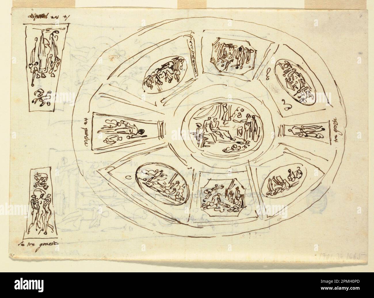 Drawing, Oval Ceiling with Three Graces, Design for Sala di Enea ...