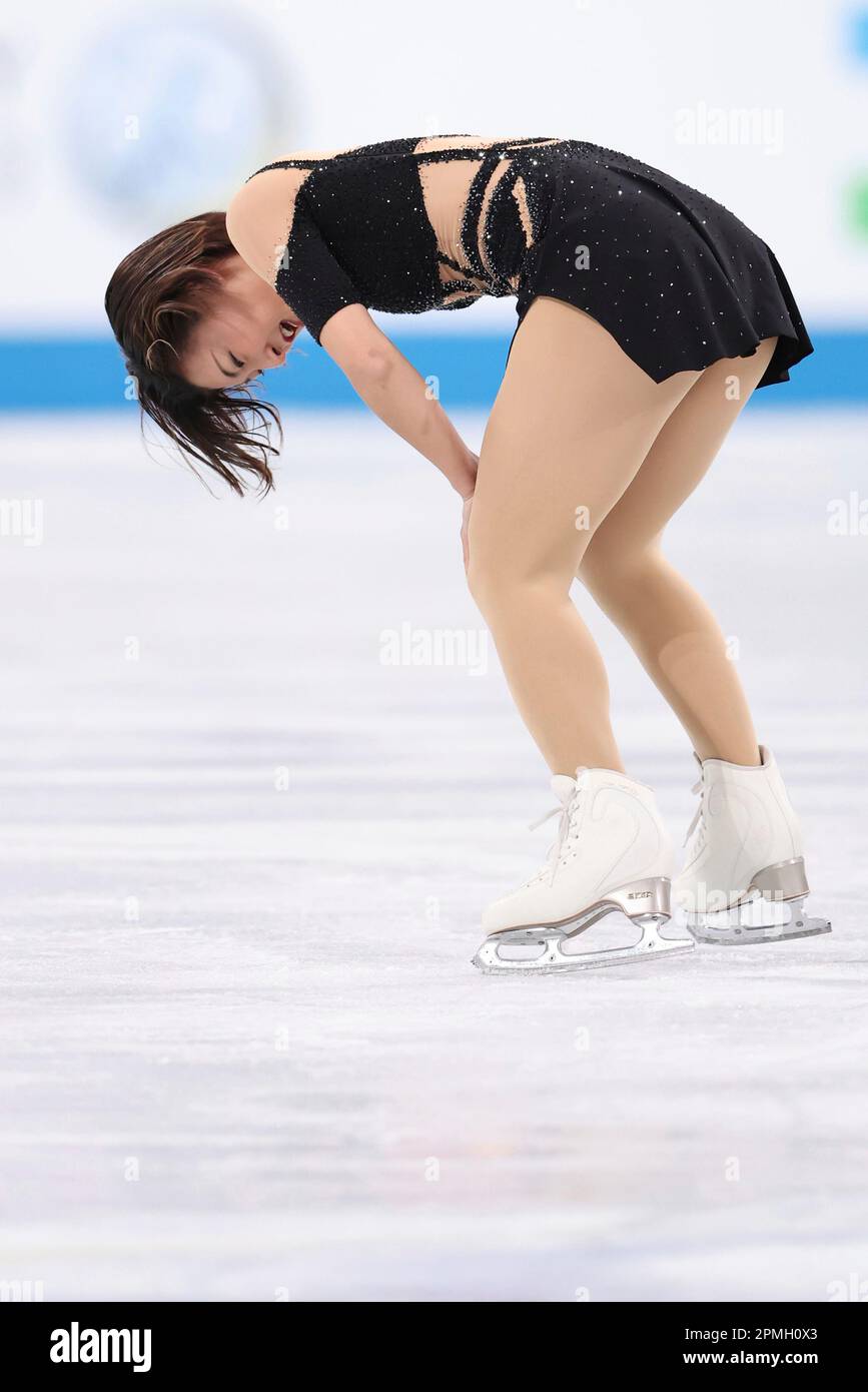 Japanese Kaori Sakamoto shows a chagrined face after performing the ...
