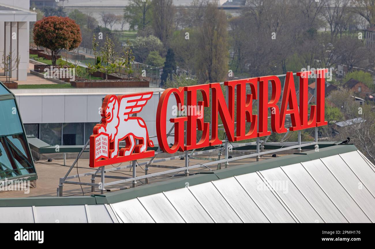 Belgrade, Serbia - April 09, 2023: Large 3d Red Sign Generali Italian ...