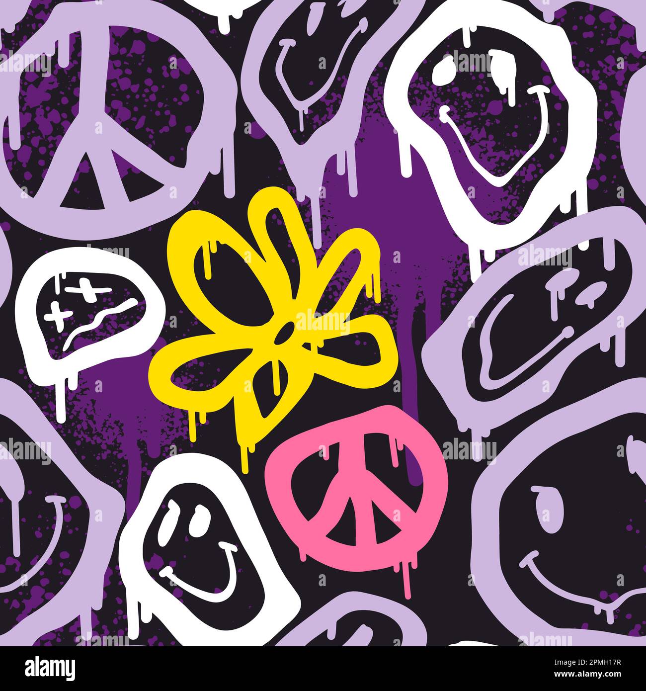 Groovy smile seamless pattern in Urban street art style with funny ...