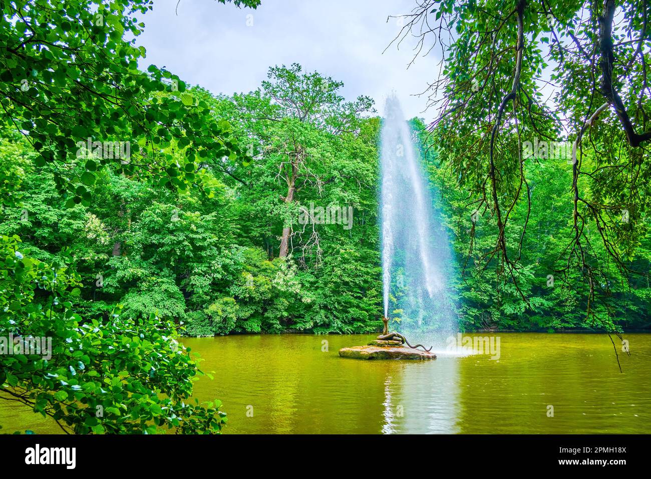 The Snake Fountain in the middle of Ionian Sea lake in Sofiyivka Park ...