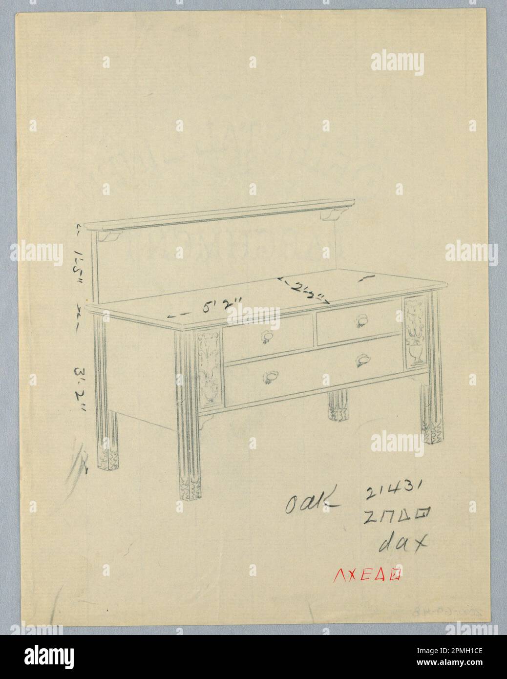 Drawing, Design for Rectangular Sideboard with Vases of Flowers ...