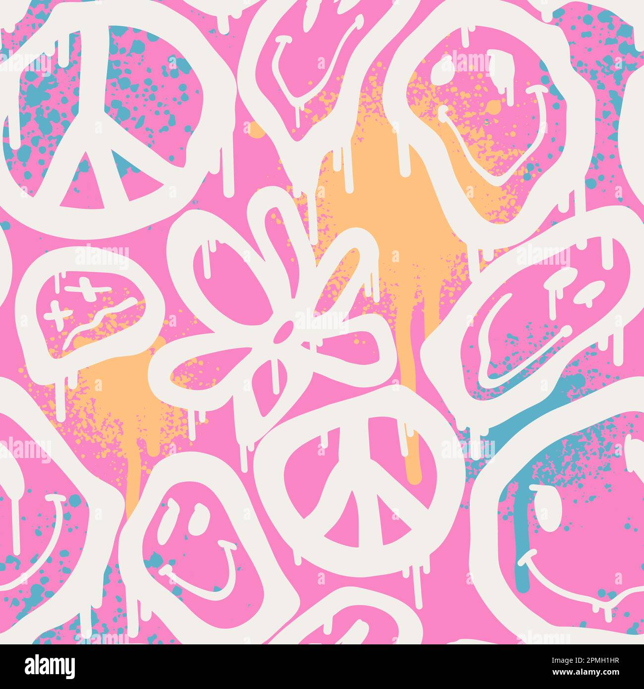 Groovy smile seamless pattern in Urban street art style with funny ...