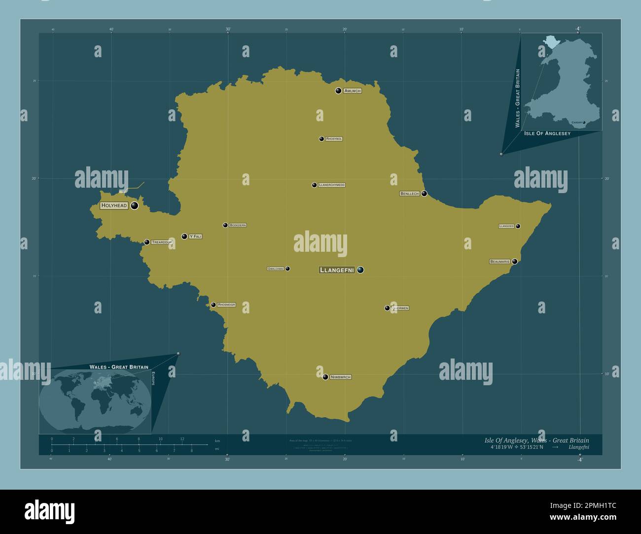 Isle Of Anglesey, region of Wales - Great Britain. Solid color shape ...