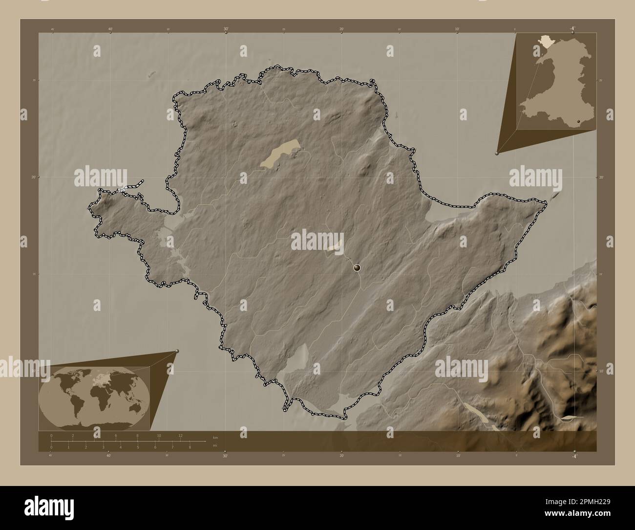 Isle Of Anglesey, region of Wales - Great Britain. Elevation map ...