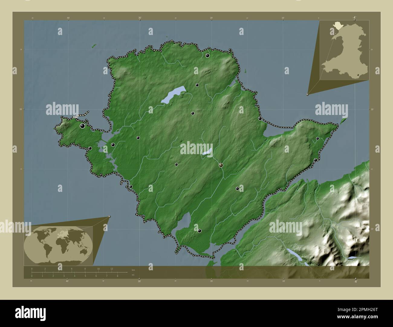 Isle Of Anglesey, region of Wales - Great Britain. Elevation map ...