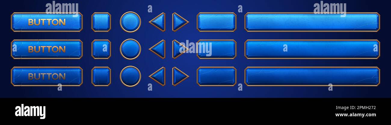 Blue ui vector button animation for game interface cartoon set. Hover ...