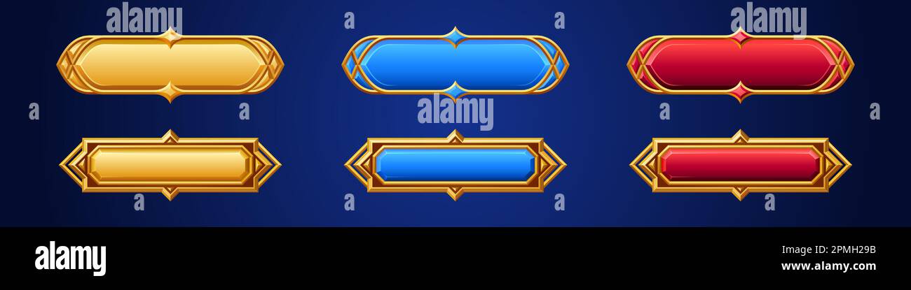 Cartoon set of medieval game buttons in golden frame isolated on ...