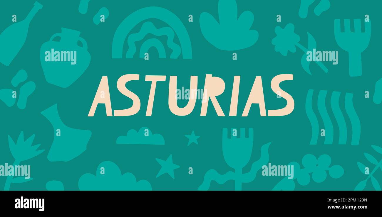 Asturias region of Spain. Spanish inscription. Floral abstract ...