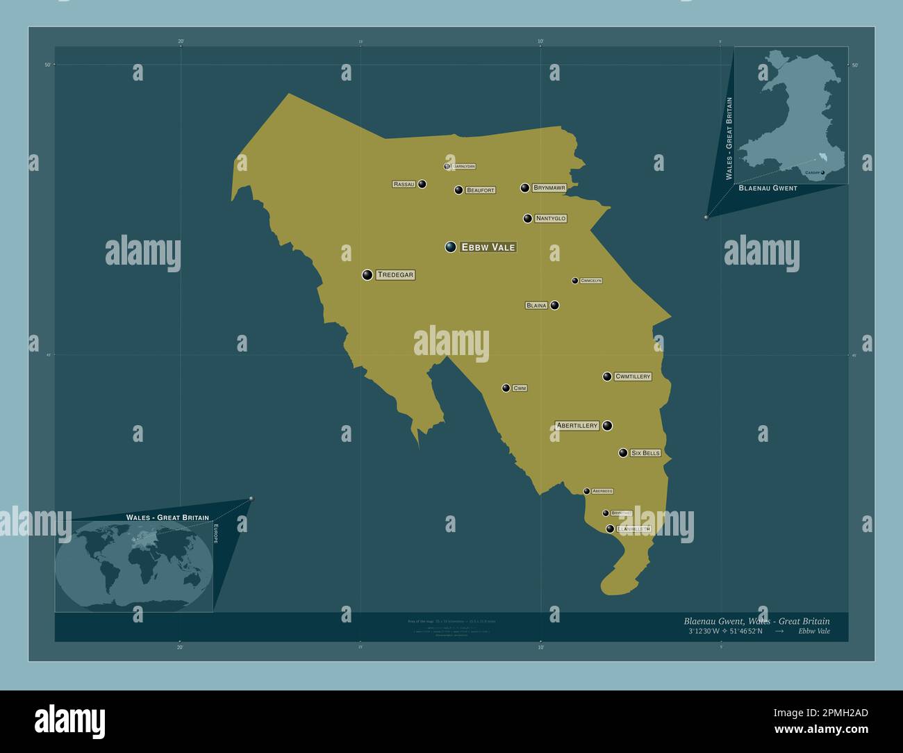 Blaenau Gwent, region of Wales - Great Britain. Solid color shape ...