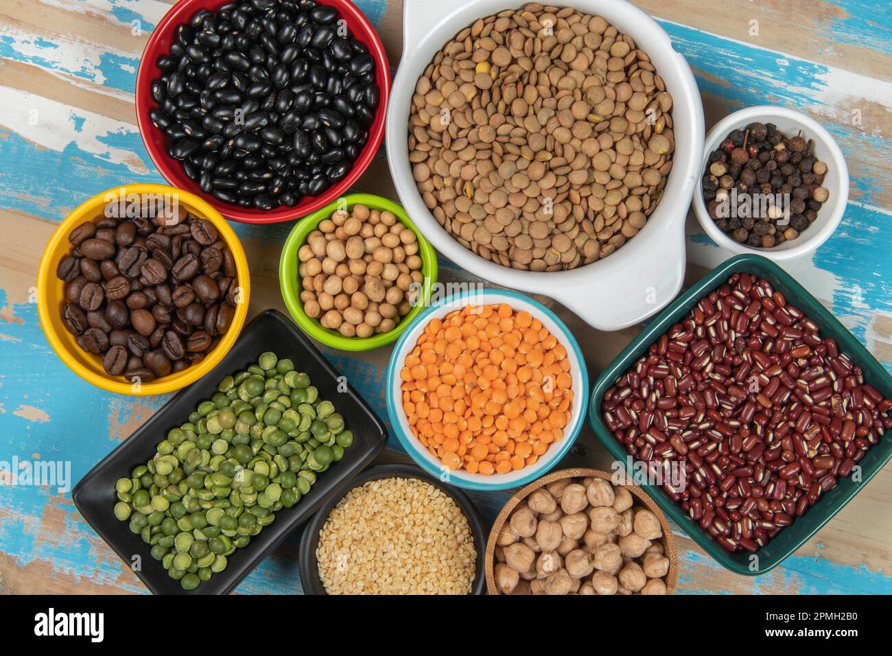 assorted bowls with raw grain and seeds viewed from above Stock Photo ...