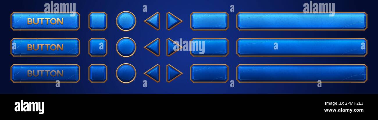 Blue ui vector button animation for game interface cartoon set. Hover ...