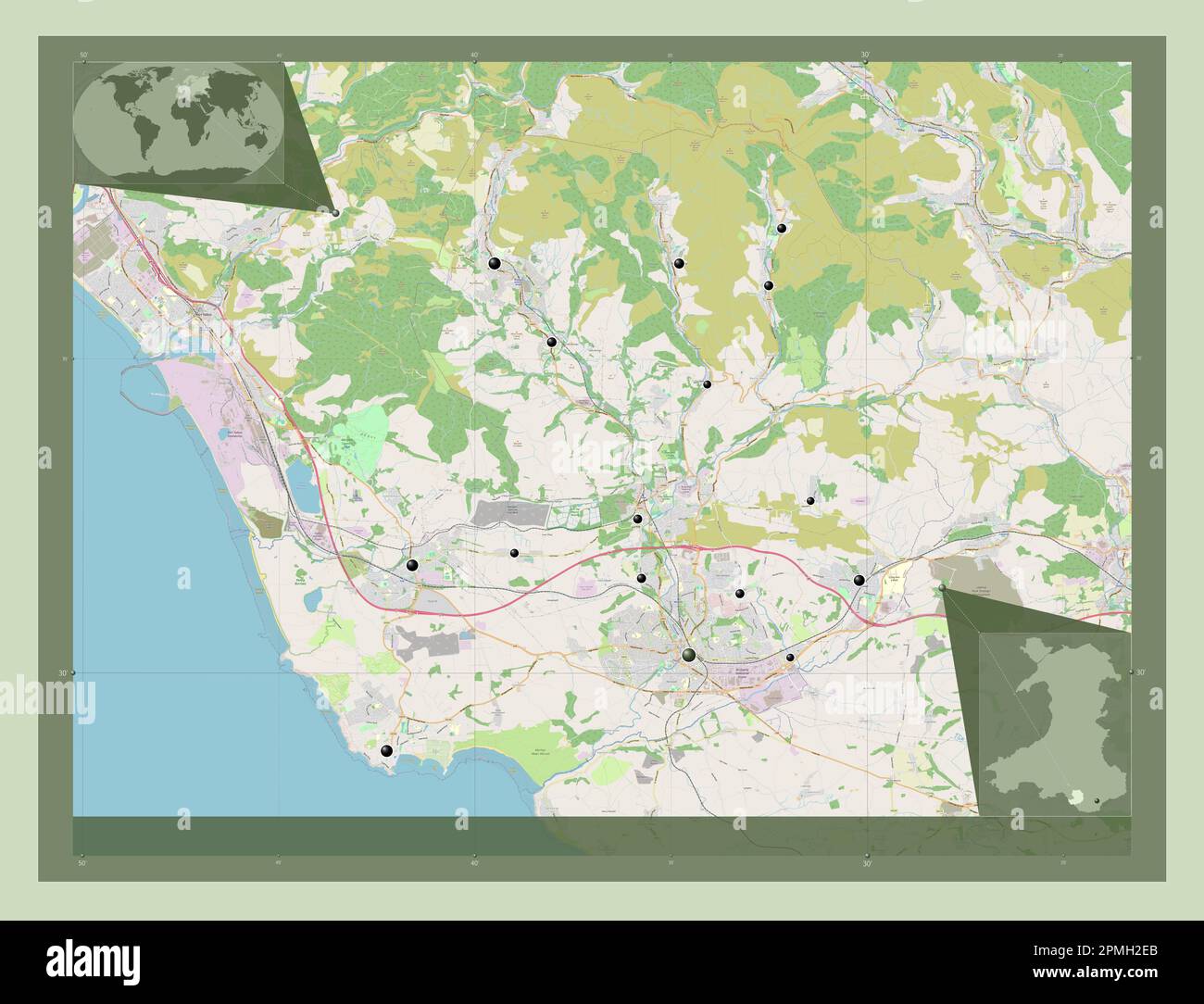 Bridgend, region of Wales - Great Britain. Open Street Map. Locations ...