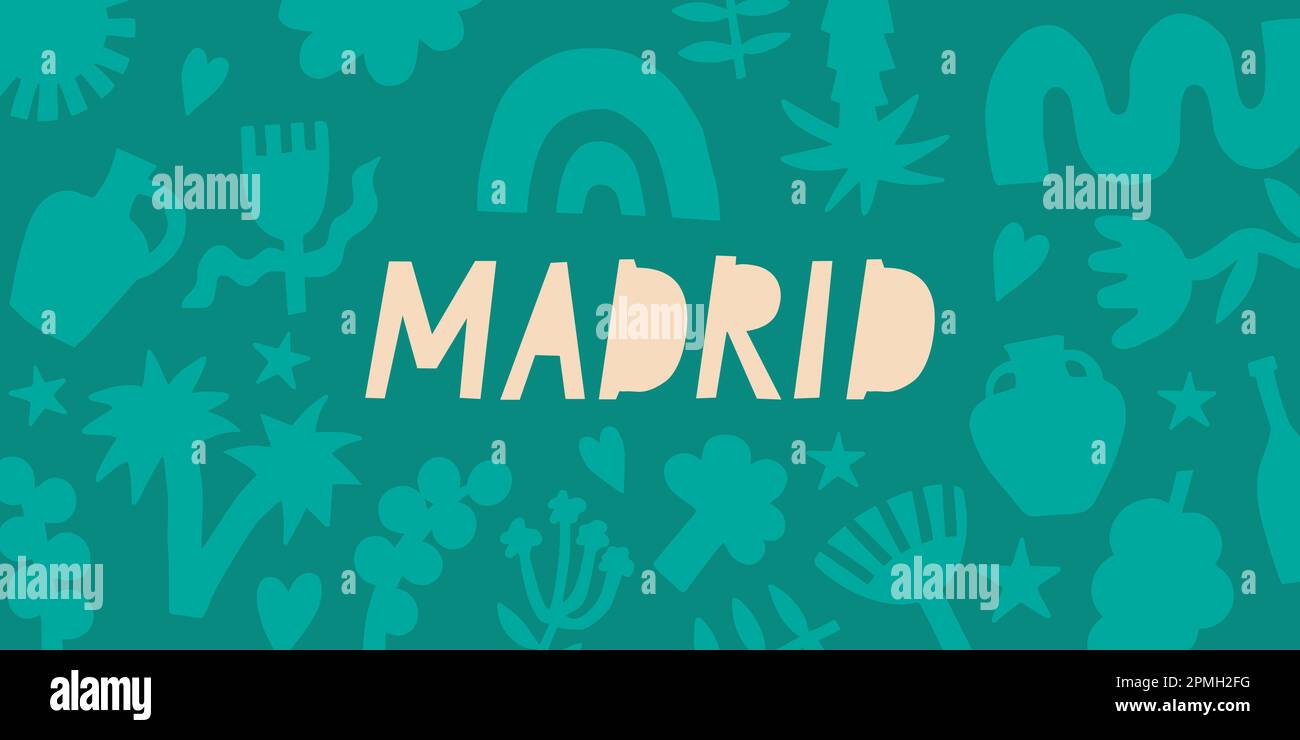 Spain region of Madrid. Spanish inscription. Floral abstract background ...