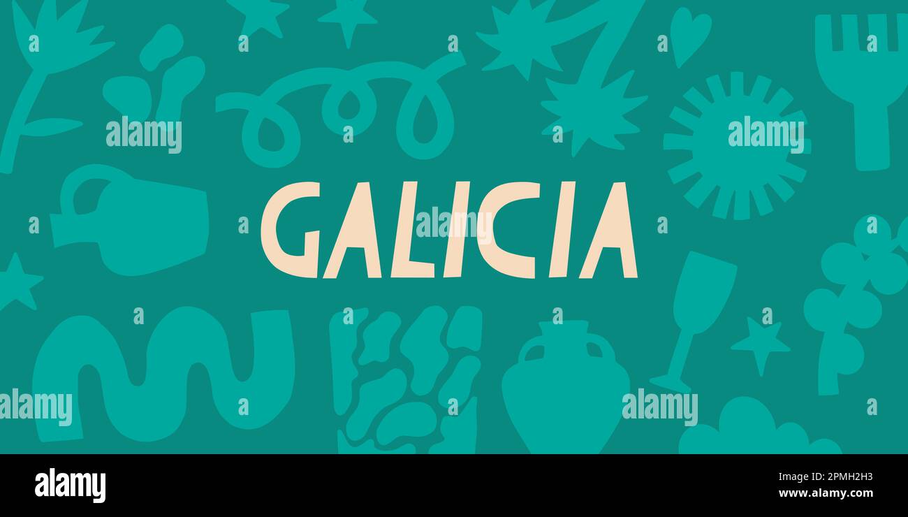 Galicia region of Spain. Spanish inscription. Floral abstract ...