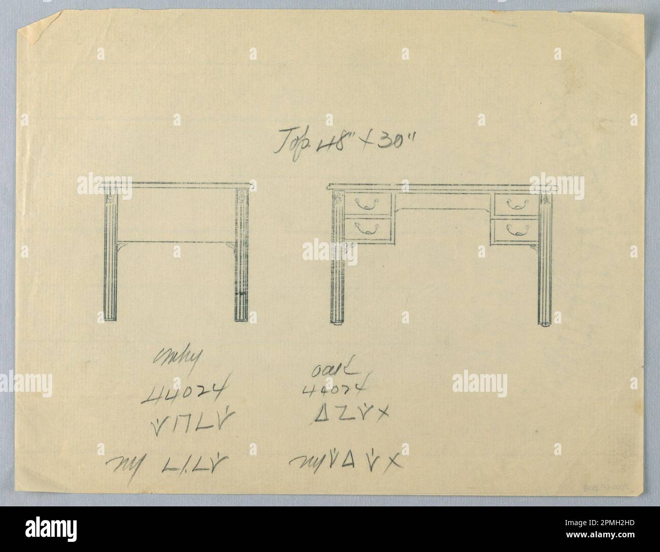 Drawing, Tracing of Design for Writing Table in Two Views, # 44024 ...
