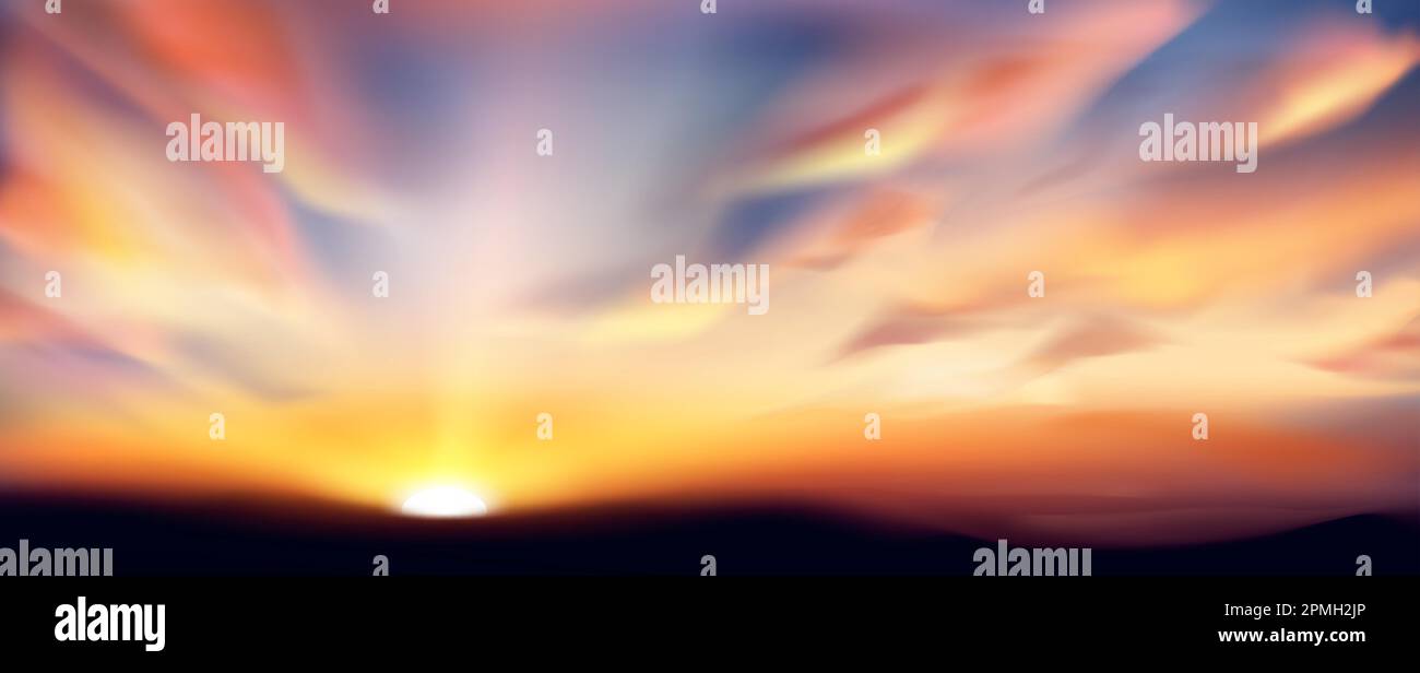 Realistic abstract evening twilight sunset sky with cloud. 3d morning ...