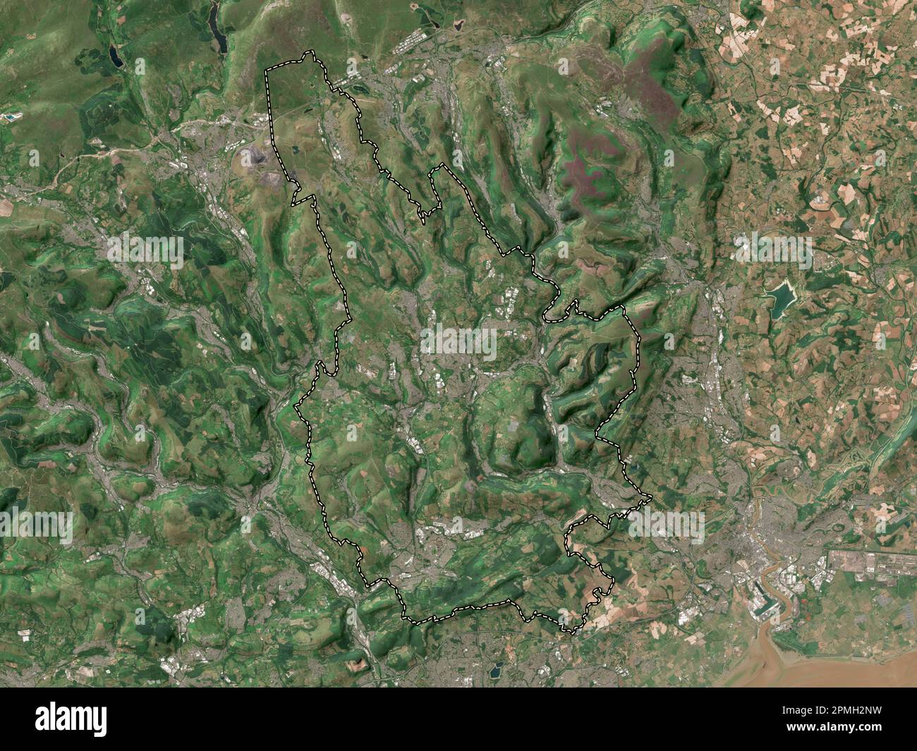 Caerphilly, region of Wales - Great Britain. Low resolution satellite ...