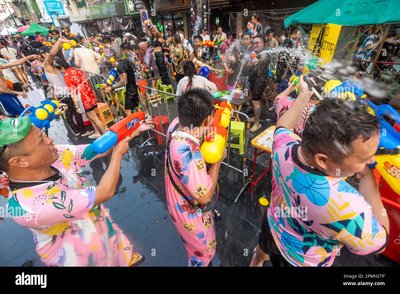 Bangkok, Bangkok, Thailand. 13th Apr, 2023. Revelers soak each other in a large water fight on ...