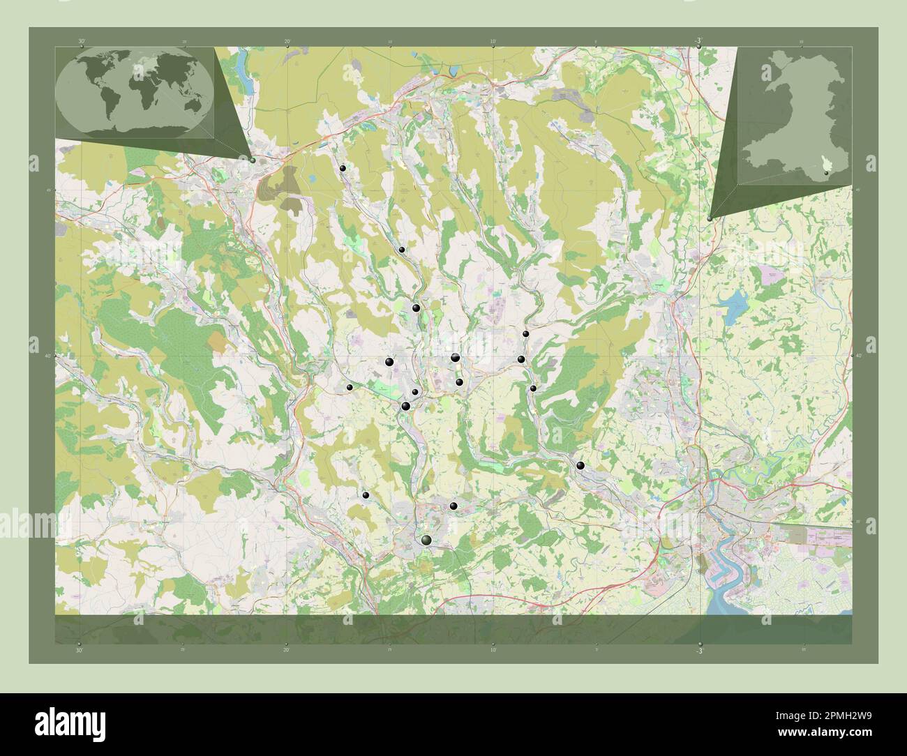 Caerphilly, region of Wales - Great Britain. Open Street Map. Locations ...