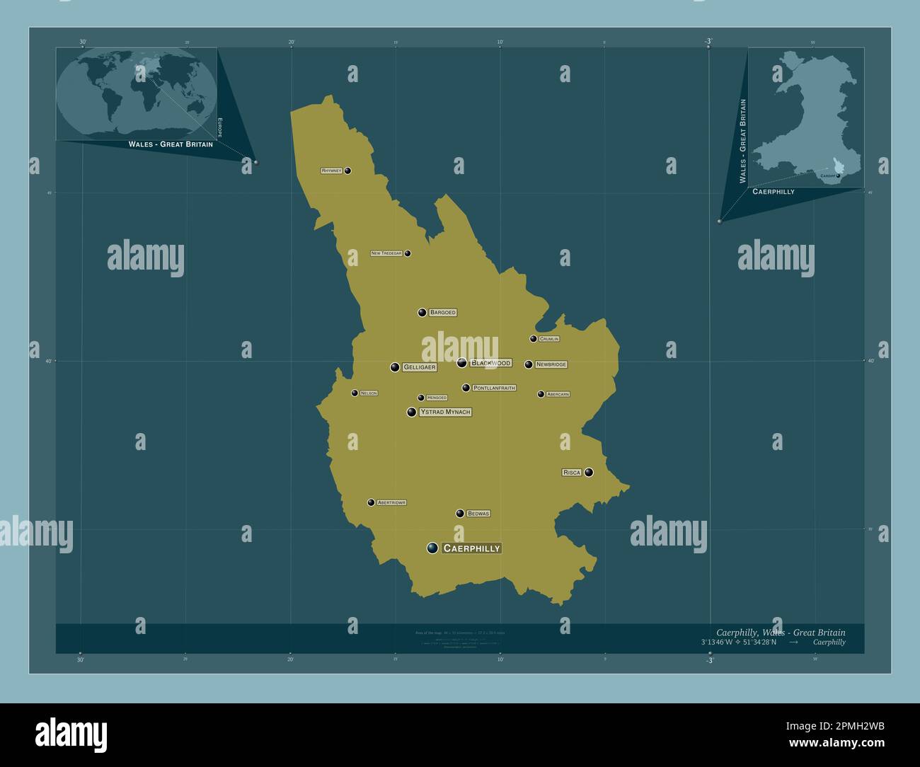 Caerphilly, region of Wales - Great Britain. Solid color shape ...