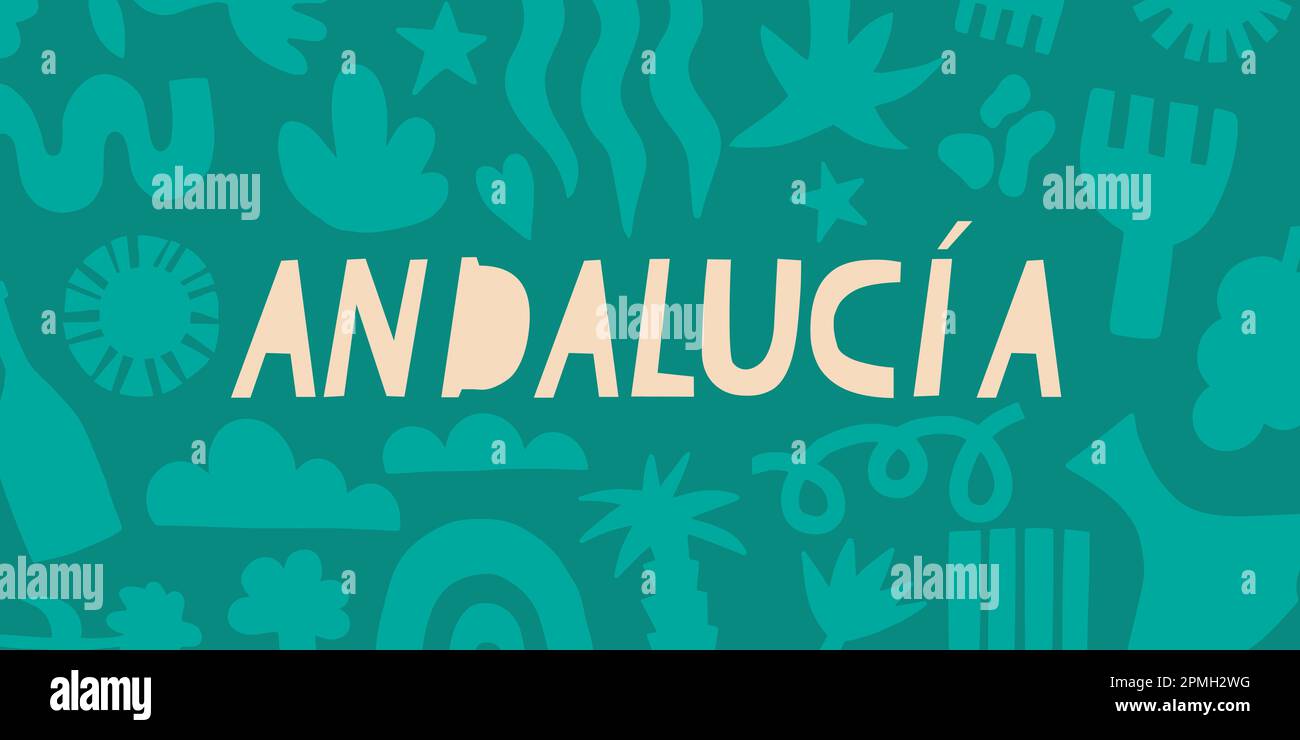 Andalusia region of Spain. Spanish inscription. Floral abstract ...